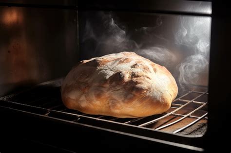 Premium Ai Image Bread Baking In Hot Oven With Steam Rising From The