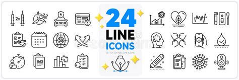 Icons Set Of Checklist Decreasing Graph And Inspect Line Icons For