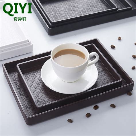 北欧长方形茶杯托盘塑料家用客厅水杯茶盘密胺树脂杯子盘白色虎窝淘