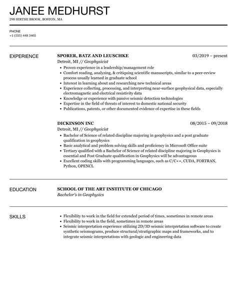 Geophysicist Resume Samples Velvet Jobs