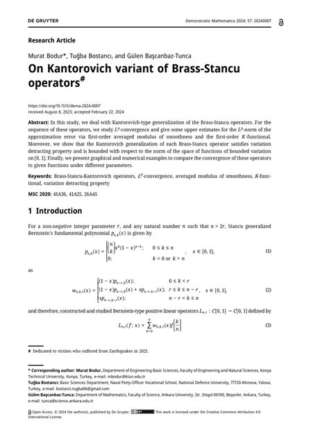Pdf On Kantorovich Variant Of Brass Stancu Operators