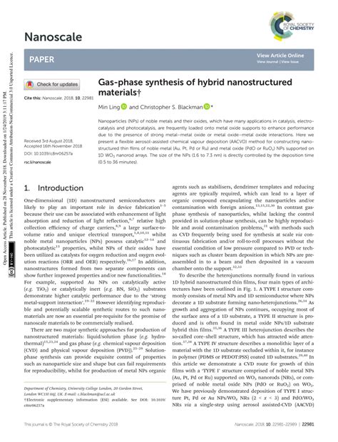 Pdf Gas Phase Synthesis Of Hybrid Nanostructured Materials