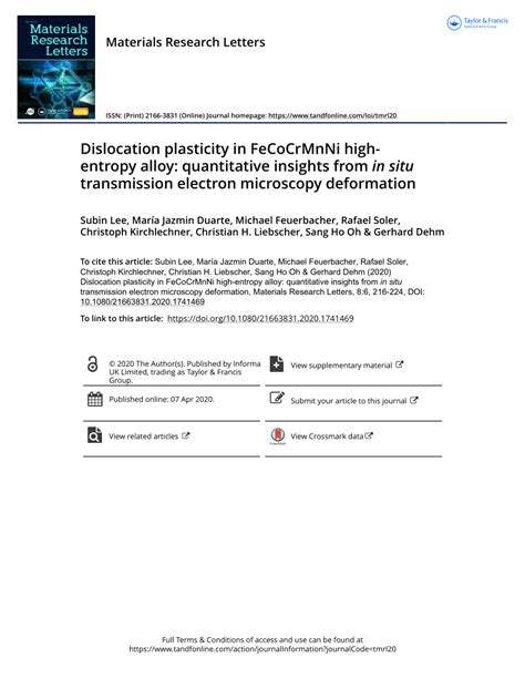 Pdf Dislocation Plasticity In Fecocrmnni High Entropy Alloy