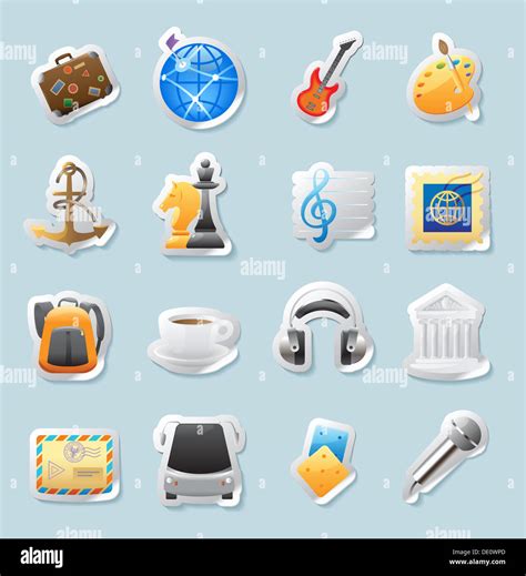 Sticker Button Set Icons For Entertainment Travel And Arts Stock Photo Alamy