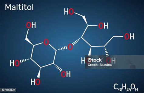 말티톨 분자 감미료 설탕 대용품 폴리올 설탕 알코올입니다 짙은 파란색 배경의 구조적 화학 포뮬러 건강한 식생활에 대한 스톡 벡터 아트 및 기타 이미지 Istock