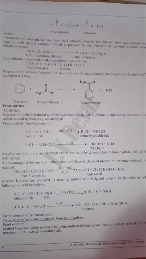 Ketonepreparation Of Aliphatic Ketones From Acyl Chloride Ketones Are Ob