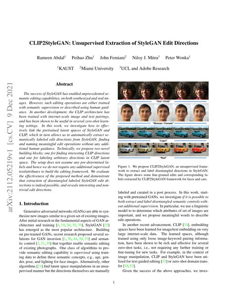 Pdf Clip2stylegan Unsupervised Extraction Of Stylegan Edit Directions