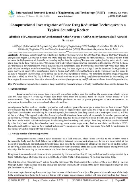 Pdf Computational Investigation Of Base Drag Reduction Techniques In A Typical Sounding Rocket