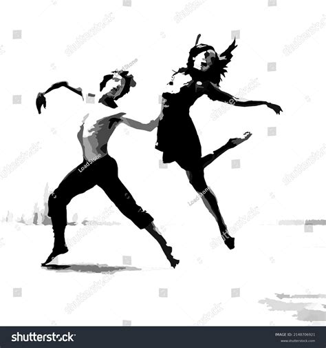 Romantic Dancers Dancing Flow Illustartion Stock Illustration