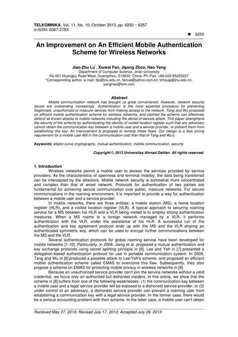 Pdf An Improvement On An Efficient Mobile Authentication Scheme For Wireless Networks