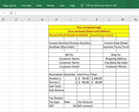 Tax Invoice Format In Excel Tpoint Tech