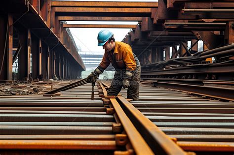 工人在工地上修建铁路高清图片下载 正版图片600955855 摄图网