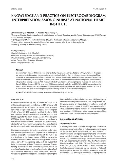 Pdf Knowledge And Practice On Electrocardiogram Interpretation Among Nurses At National Heart