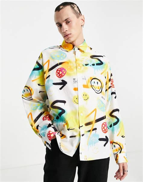 Asos Design Smiley Chemise Oversize Coupe Carrée à Imprimé Graffiti