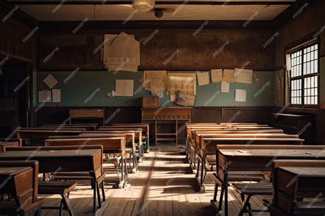 Premium Photo Japanese High School Classroom With Desks And Blackboard