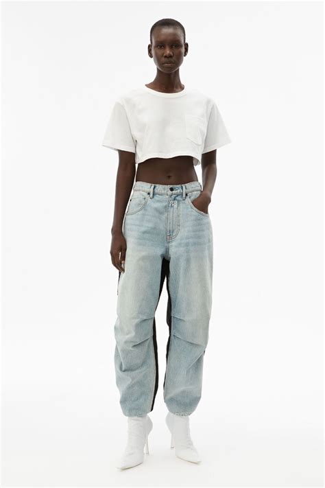Hybrid Cargo Jean In Denim And Nylon Streetwear Fashion Women Denim