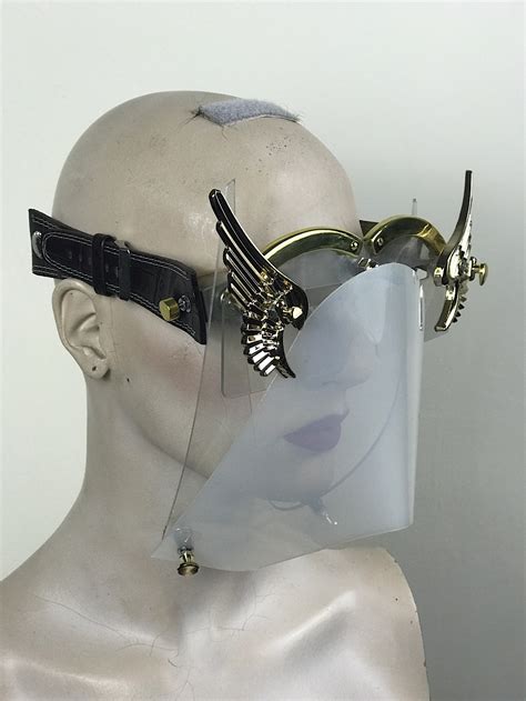 Eye Wear Mask With Metal Angel Wings And Muzzle Futuristic Fantasy