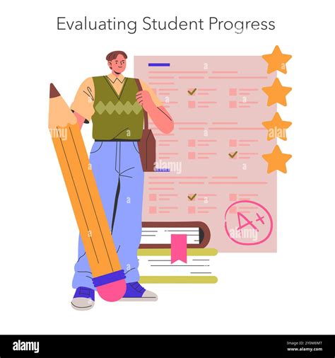 Teachers Profession Concept Educator Stands With Oversized Pencil