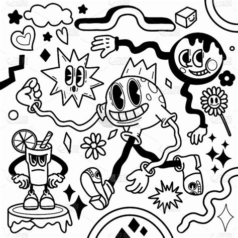 手绘抽象有趣可爱的漫画人物。海报、封面、广告插图。复古和复古设计插图。