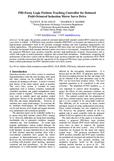 Pdf Pid Fuzzy Logic Position Tracking Controller For Detuned Field Oriented Induction Motor