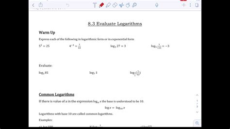 8 3 Evaluating Logarithms Youtube