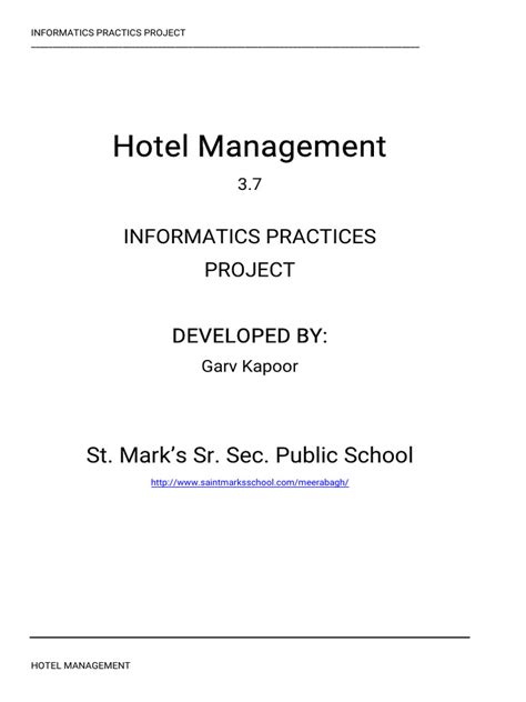 Hotel Management System Information Practice Project File Pdf Computing