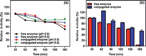 A Ph And B Thermal Stability Of The Free And Conjugated Enzyme At