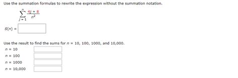 solved use the summation formulas to rewrite the expression