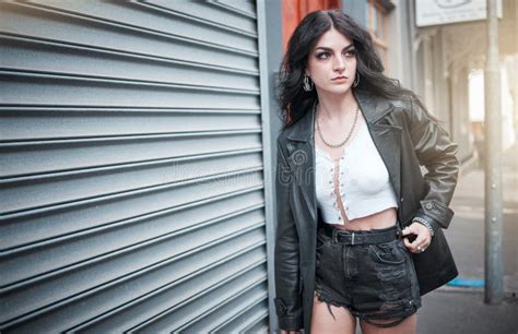 Young Woman Fashion And Streetwear With Gen Z Punk Style Outdoor And