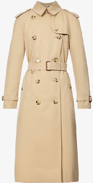 Burberry Womens Honey Waterloo Double Breasted Cotton Twill Trench Coat
