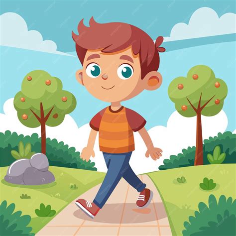 Un Niño Caminando En Un Parque Con Un Niño En Una Camisa A Rayas