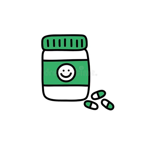 Antidepressants Doodle Icon Vector Color Line Illustration Stock