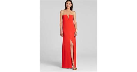BCBGMAXAZRIA Bcbg Max Azria Gown Joice Strapless Deep V In Bright Poppy