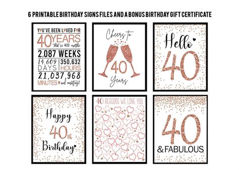 Rose Gold Decorations 40th Birthday Printable 40th Birthday Signs For