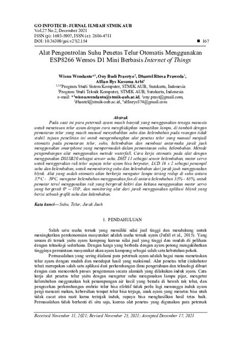 Pdf Alat Pengontrolan Suhu Penetas Telur Otomatis Menggunakan Esp8266 Wemos D1 Mini Berbasis