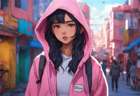Lexica Anime Cartoon Ultra Realistic Pink City Young Girl Mixed Race Named Laura Rijo