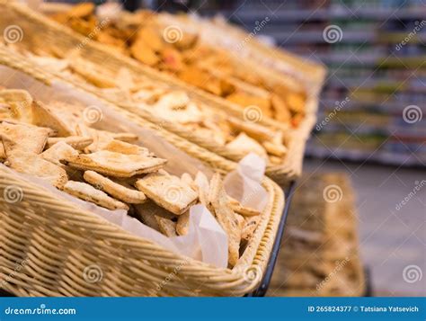 Crispy Cookies In Wicker Baskets On The Counter Stock Image Image Of