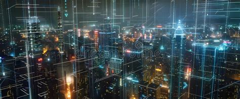 Futuristic Cityscape Showcasing Smart Urbanization At Night Ai Generated Stock Illustration