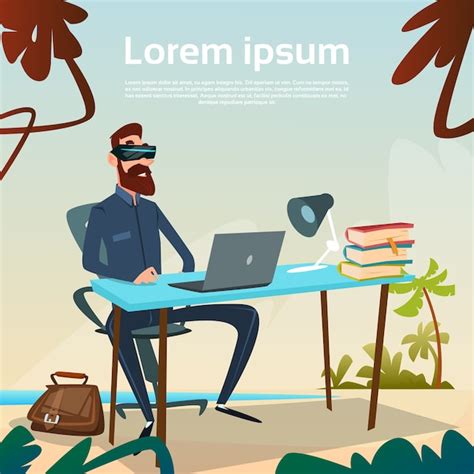 Premium Vector Business Man Sitting Desk Computer
