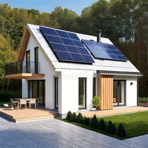 Modern Eco Friendly Passive House With Solar Panels In Golden Hour Glow