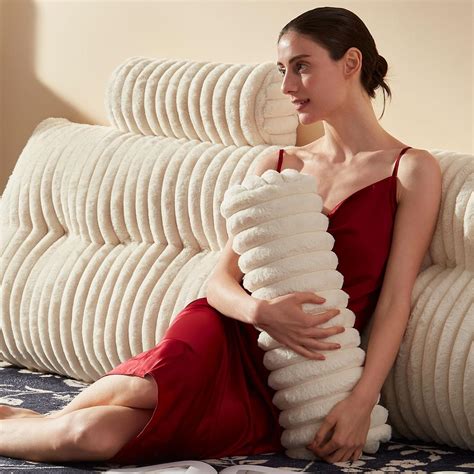 Rycwola Faux Fur Headboard Pillow With 2 Pack Neck Roll