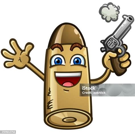 Cartoon Bullet Ammunition Illustration With A Big Smile Holding Up A