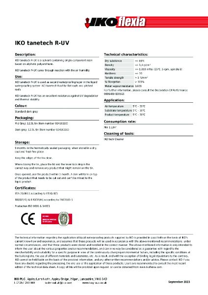Technical Data Sheet TDS IKO Tanetech R UV IKO UK NBS Source