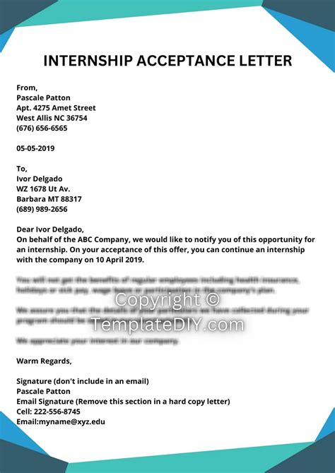 Internship Acceptance Letter Template Word And Pdf Letter Template
