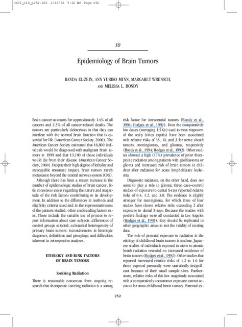 Pdf Epidemiology Of Brain Tumors