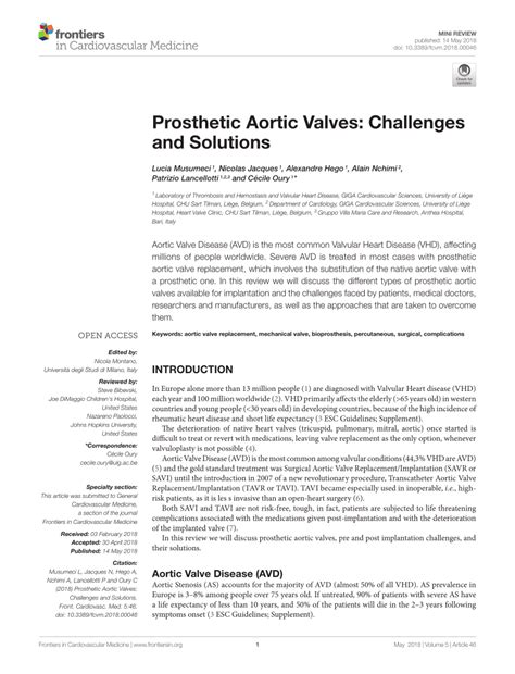 Pdf Prosthetic Aortic Valves Challenges And Solutions