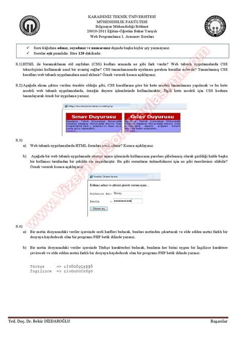 Web Programlama Vize Soruları Ve Çözümleri 2011 Vize Ve Final