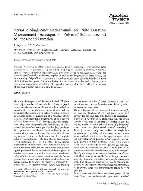 Pdf Versatile Single Shot Background Free Pulse Duration Measurement Technique For Pulses Of