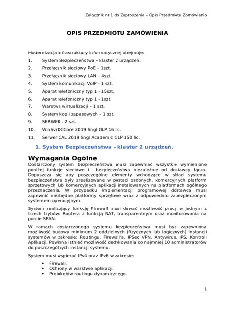 Zacznik Nr Opis Przedmiotu Zamwienia Doc Template Pdffiller