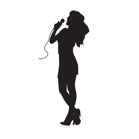 Ilustración De Cantante Femenina Mujer Canta Sosteniendo La Silueta Vectorial Del Micrófono